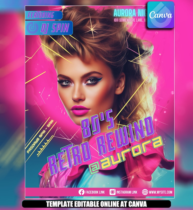Editable Club Flyer Canva Template - 80's Retro Rewind - Etsy