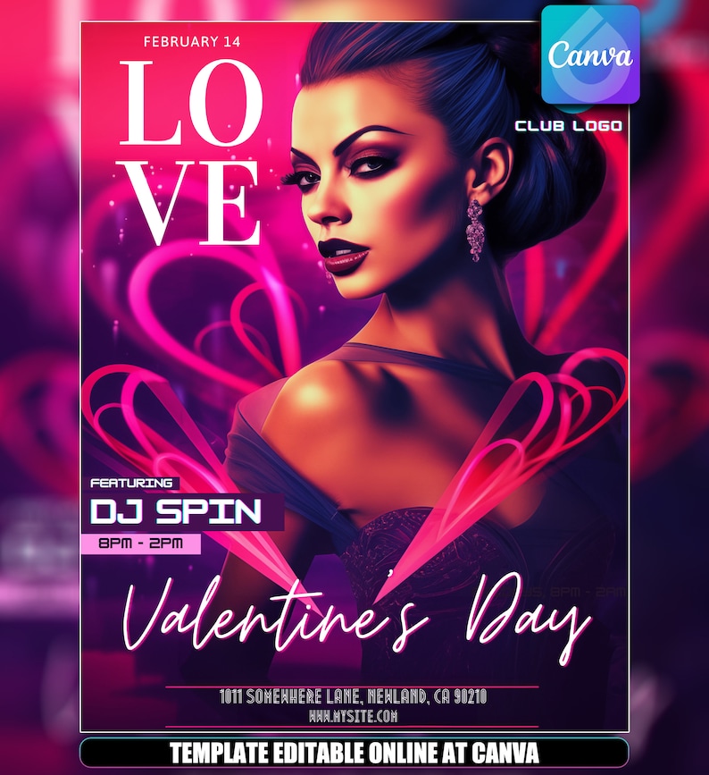Editable Club Flyer Canva Template - Valentine's Day LOVE Bash - Etsy