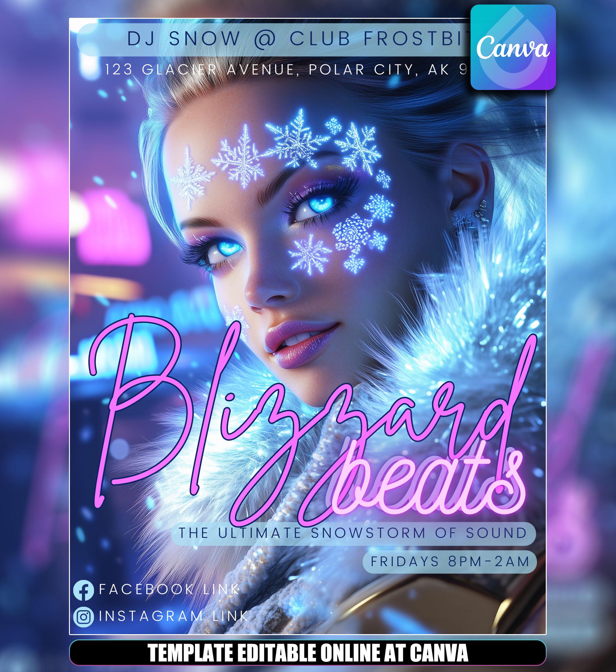 Editable Club Flyer Canva Template - Blizzard Beats Winter Party - Etsy