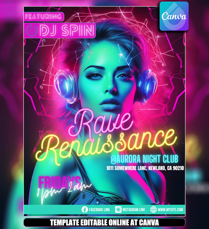 Editable Club Flyer Canva Template - Rave Renaissance Event - Etsy