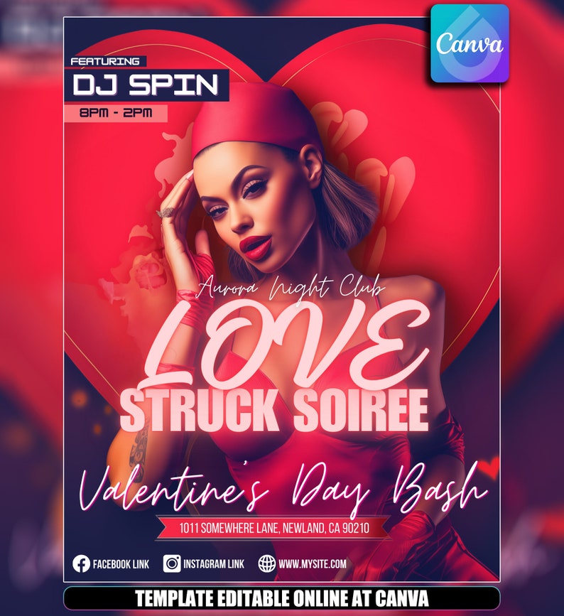 Editable Club Flyer Canva Template - Valentine's Day Love Struck Soiree - Etsy