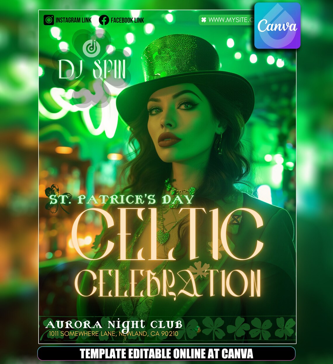 Editable Club Flyer Canva Template - St. Patrick's Day Celtic ...