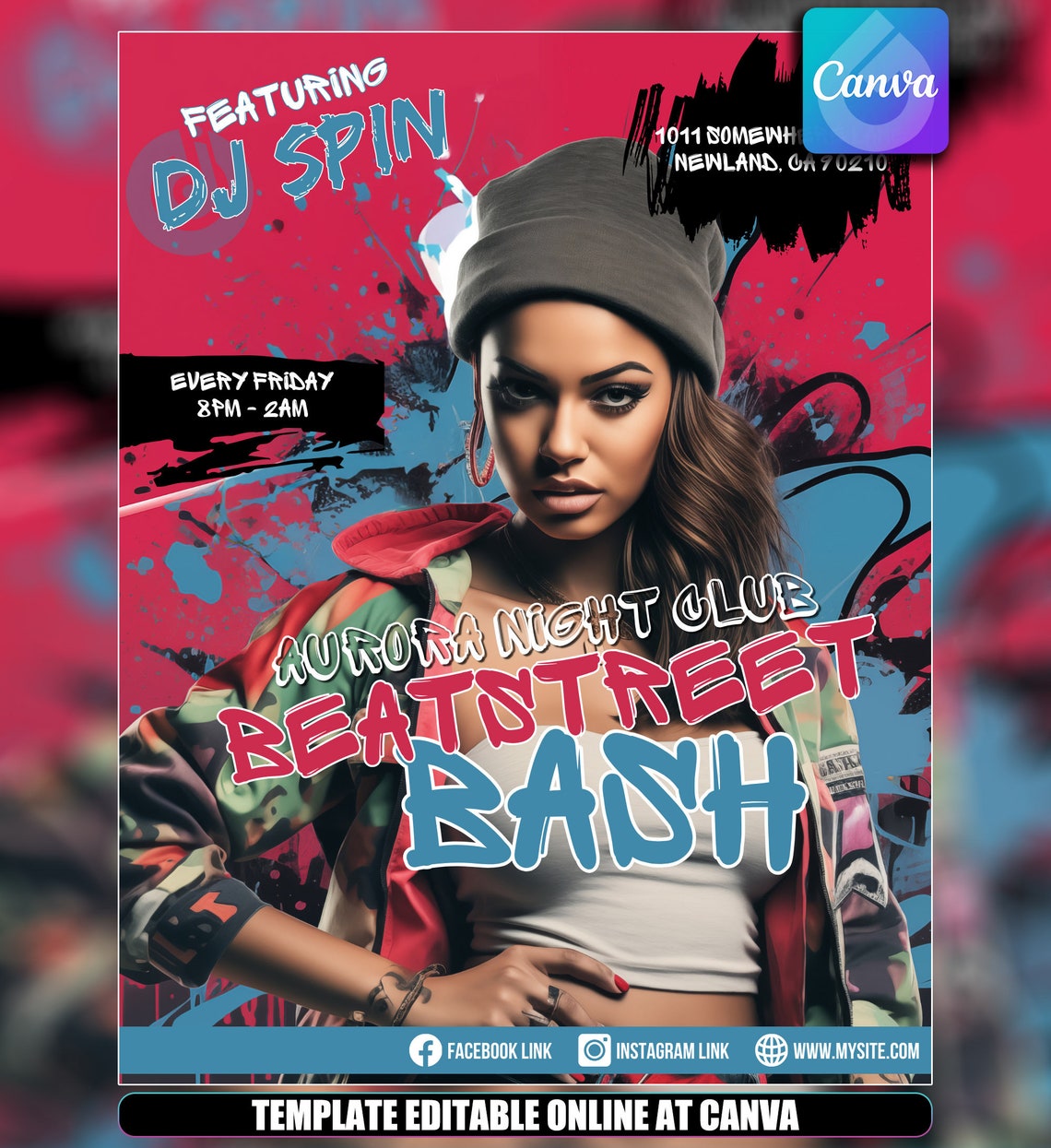 Editable Club Flyer Canva Template - Urban Street Bash DJ Event - Etsy