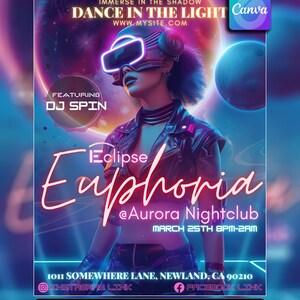 Editable Club Flyer Canva Template - Eclipse Euphoria - Lunar Eclipse ...