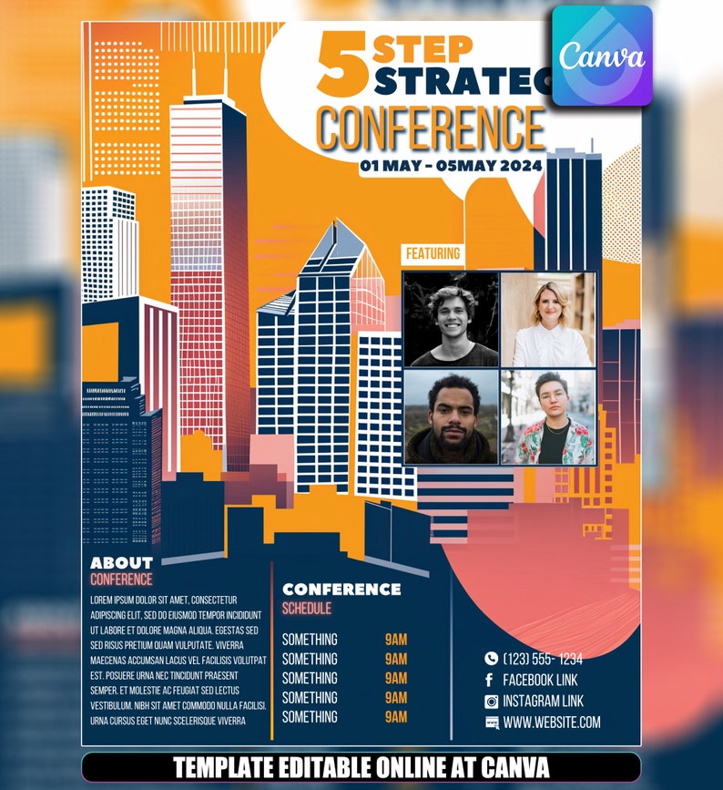 Editable Club Flyer Canva Template - Business Strategy Conference ...
