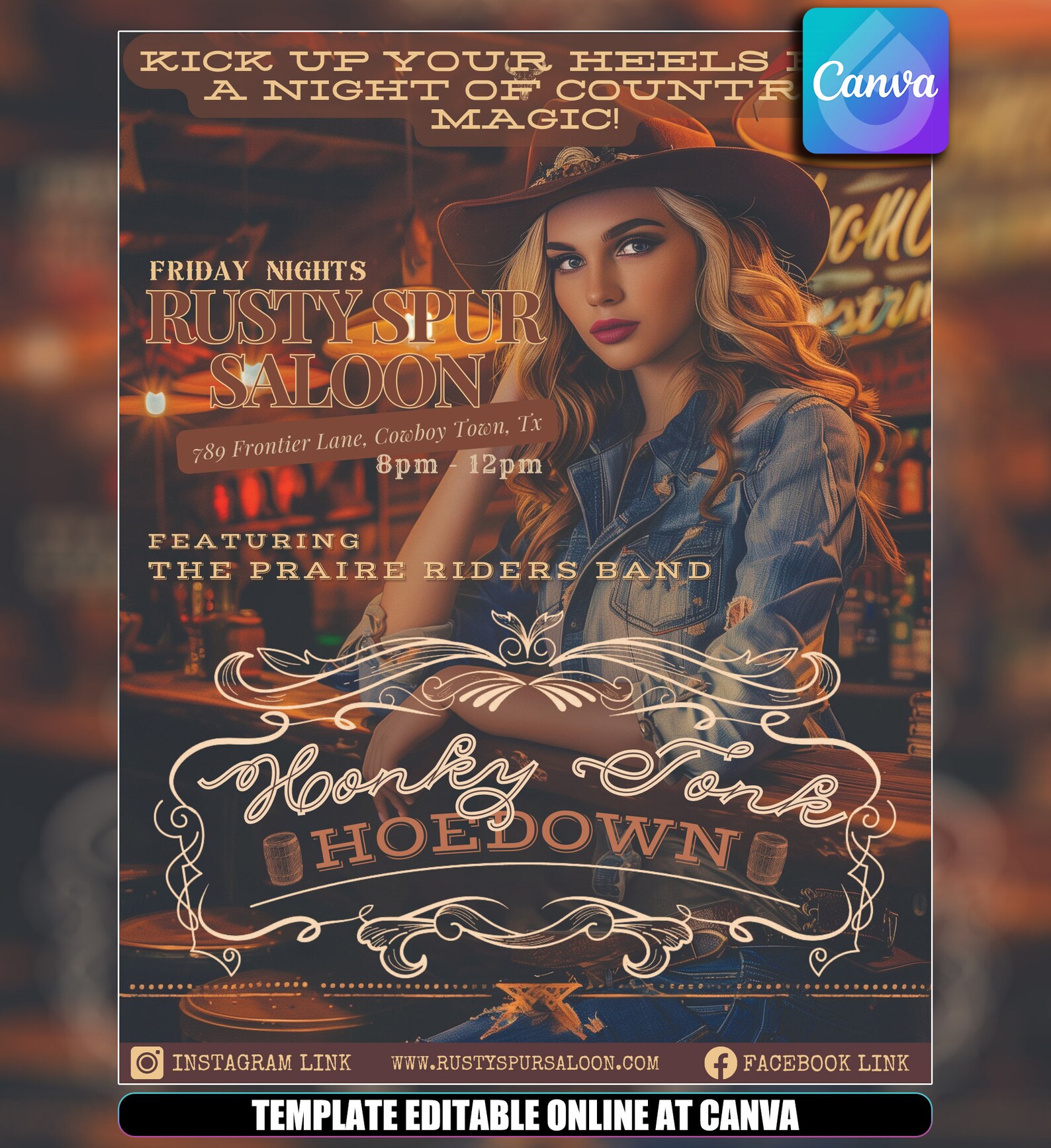 Editable Club Flyer Canva Template - Honky Tonk Hoedown - Etsy