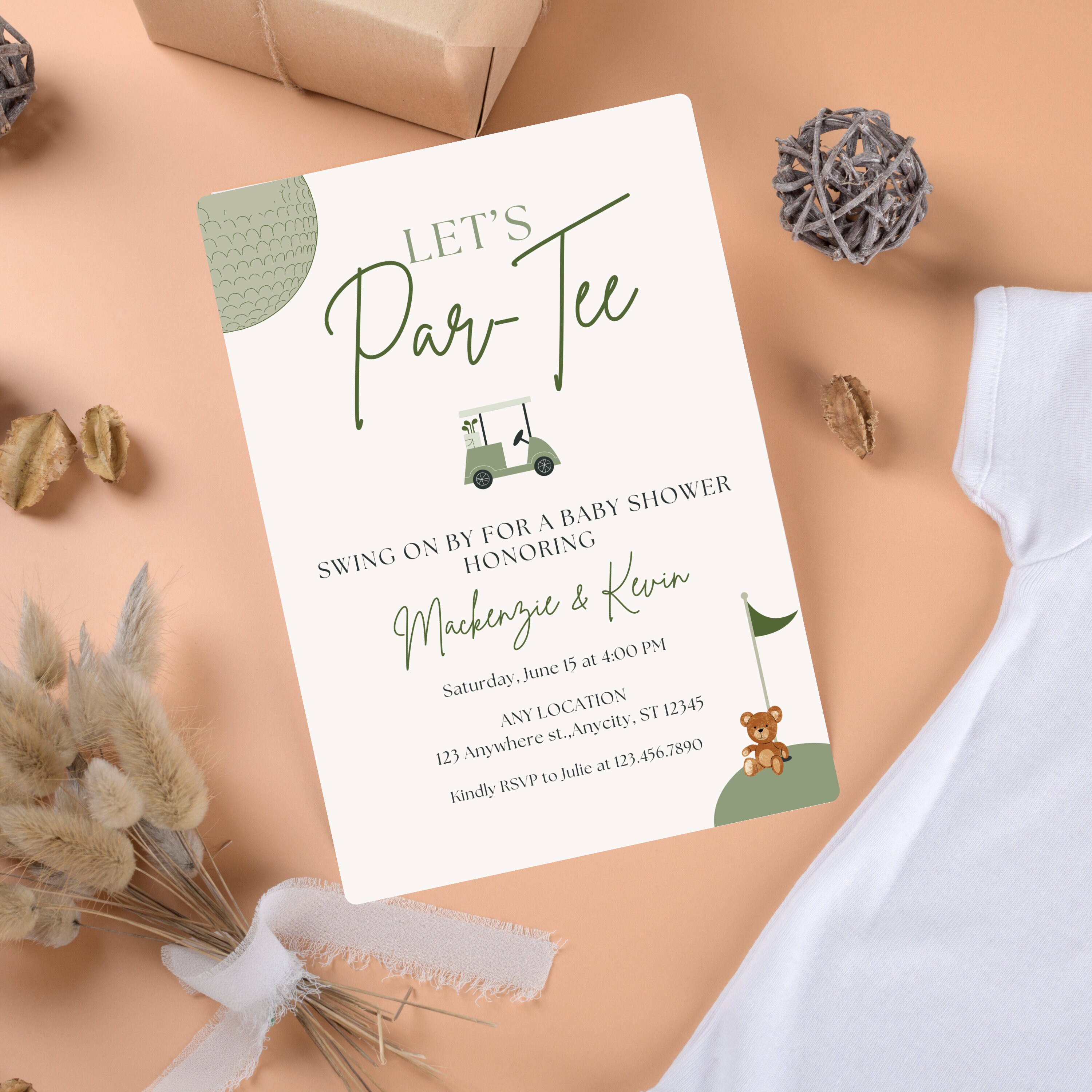 Golf Baby Shower Invitations, Golfing Theme Invite Template, Gender ...