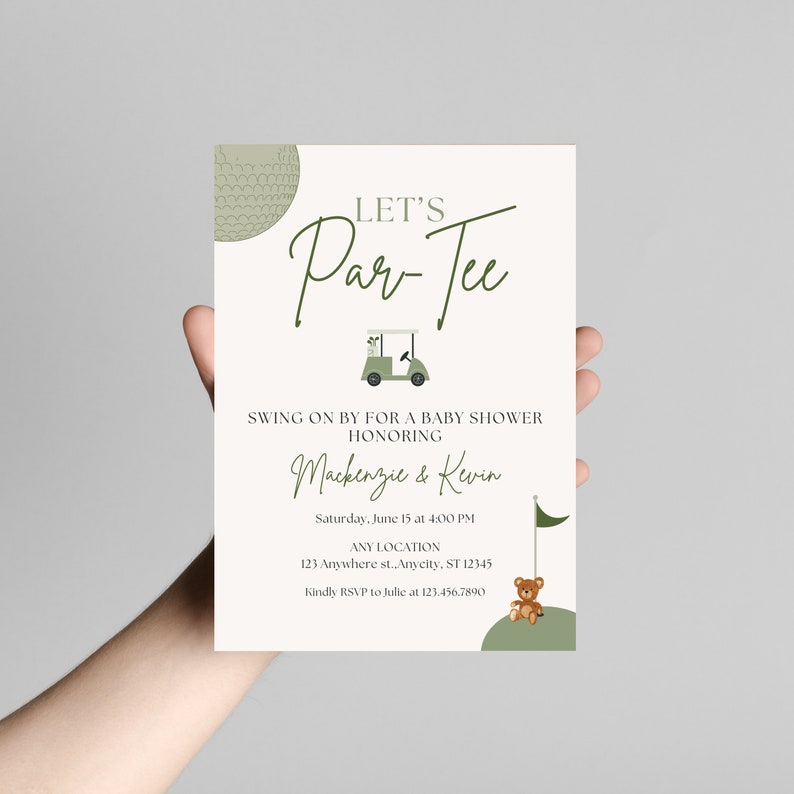 Golf Baby Shower Invitations, Golfing Theme Invite Template, Gender ...