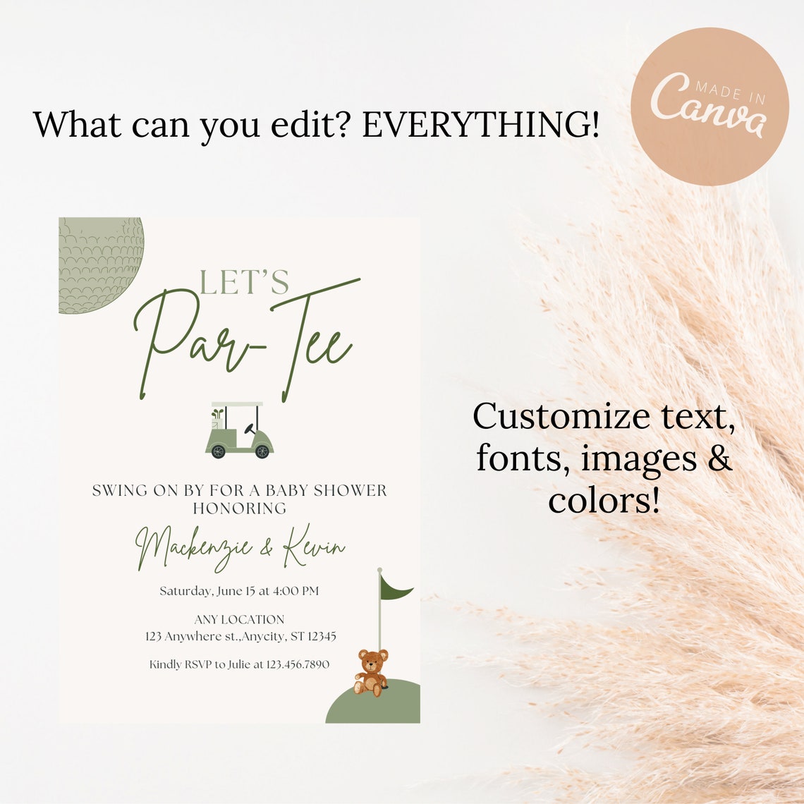 Golf Baby Shower Invitations, Golfing Theme Invite Template, Gender ...