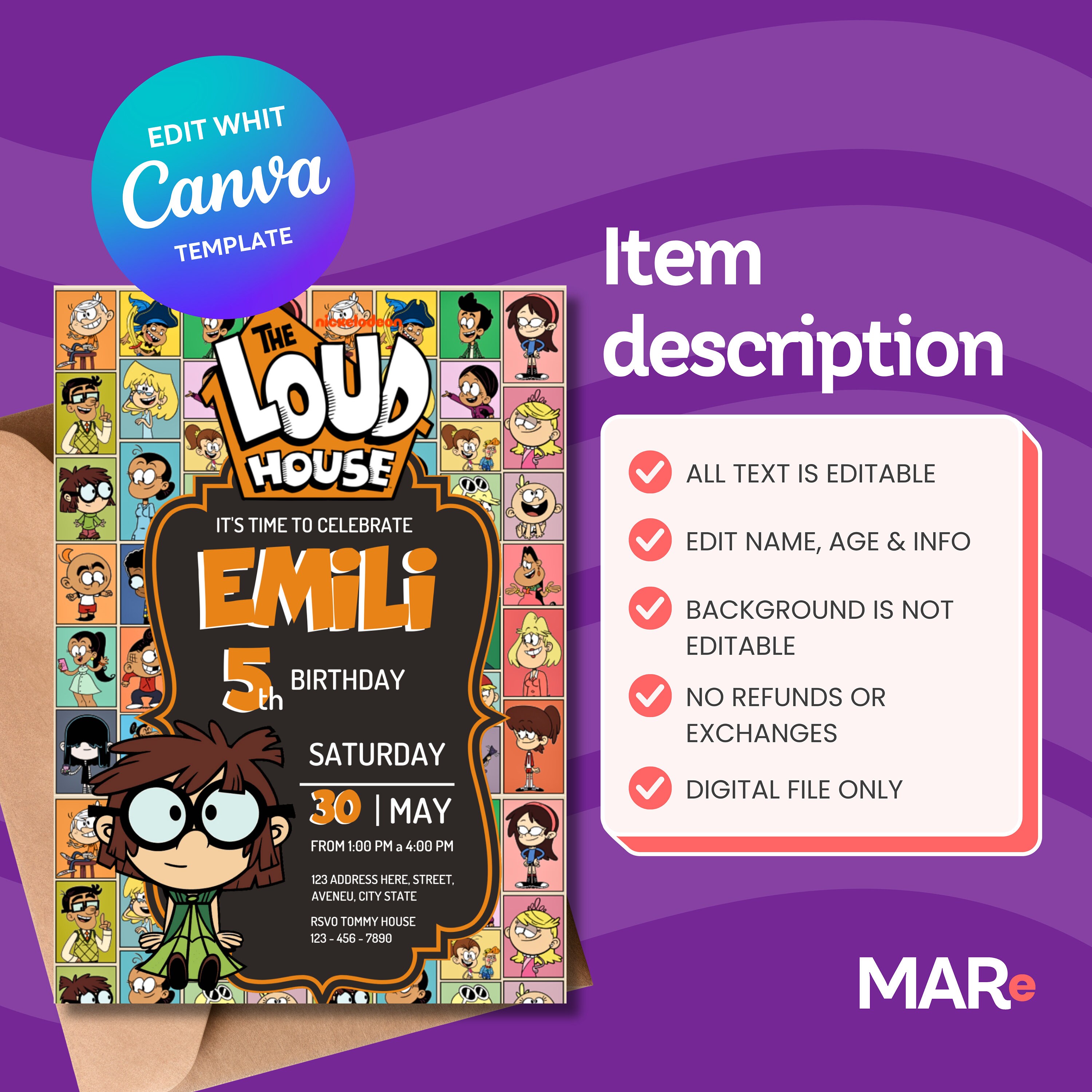 The Loud House Editable Birthday Invitation Template, Lisa Loud, the ...