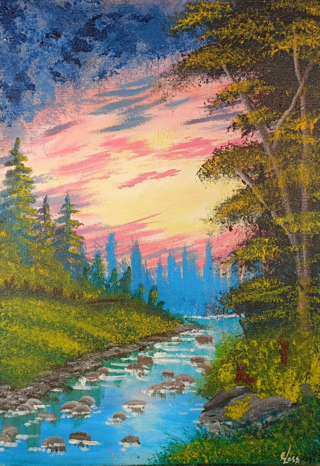 Landscape Paining, Sunset, River, Hand Painted, Wildlife, Art - Etsy