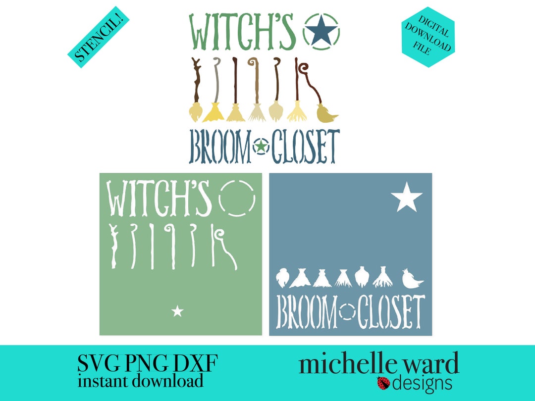 Witch Broom Closet 1 Stencil, Broom, Witch Broom, Witch Svg, Stencil ...