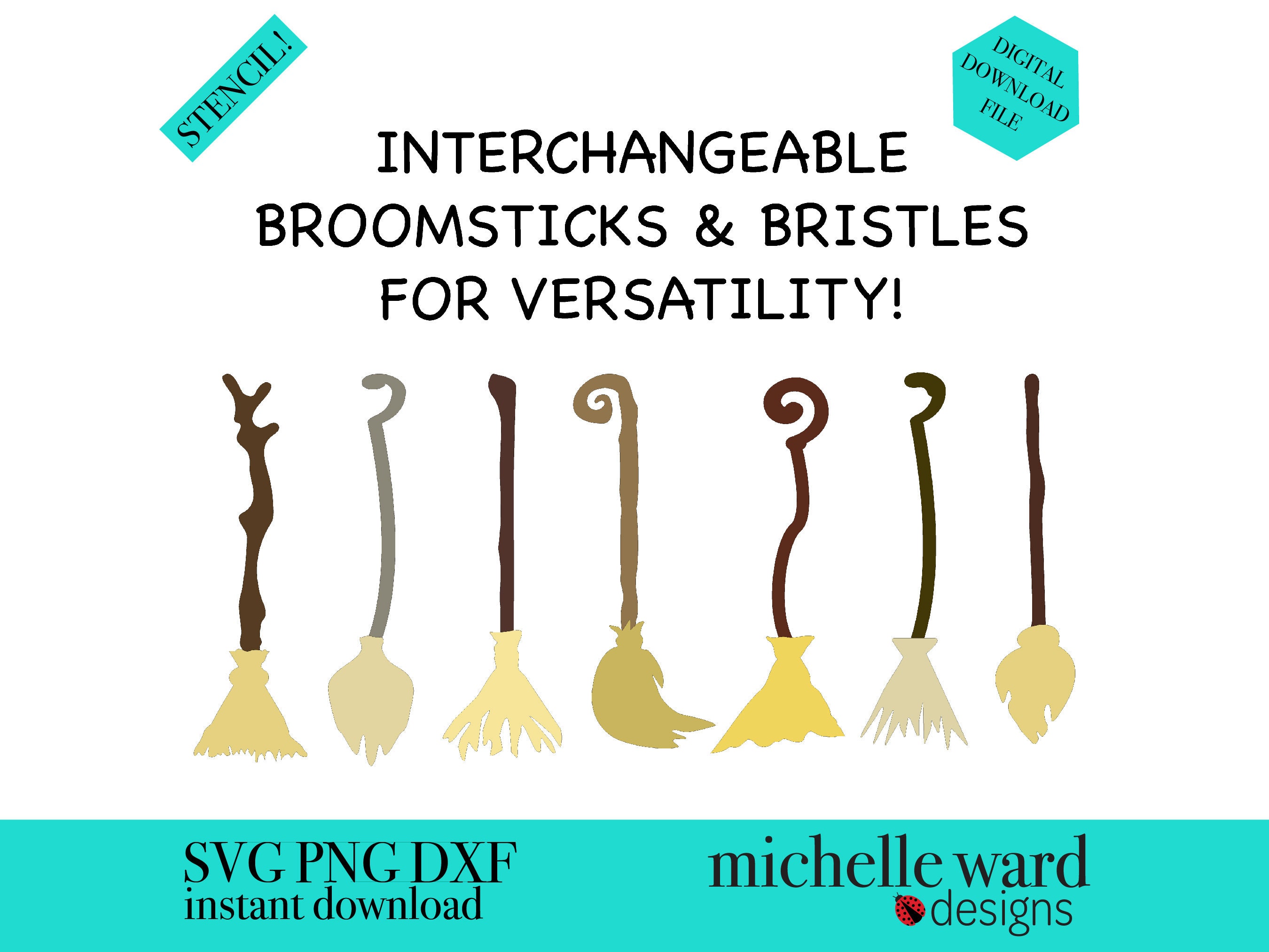 7 Brooms Stencil Set, Broom, Witch Broom, Halloween Svg Bundle, Spooky ...