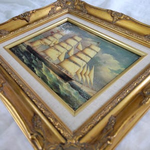 Vintage Shabby Nautical Sailboat Seascape Print on Hardboard Framed in ...