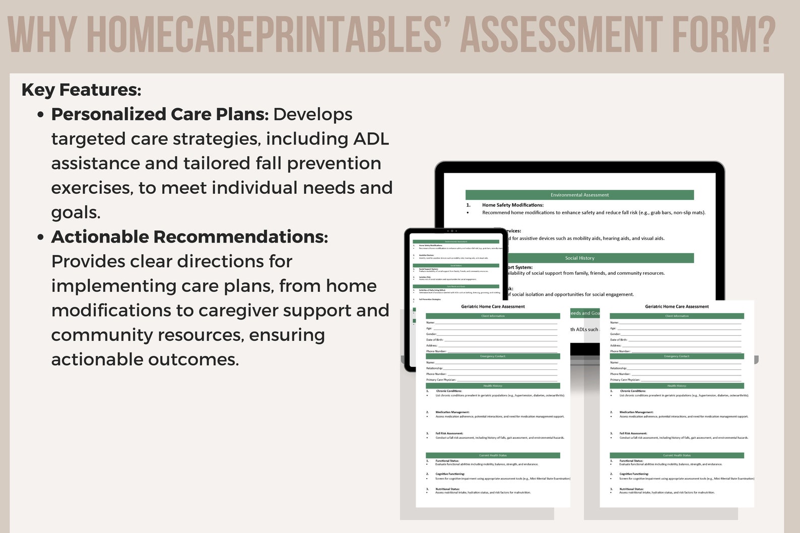 Geriatric Home Care Assessment, Home Care Business Forms, Geriatric ...
