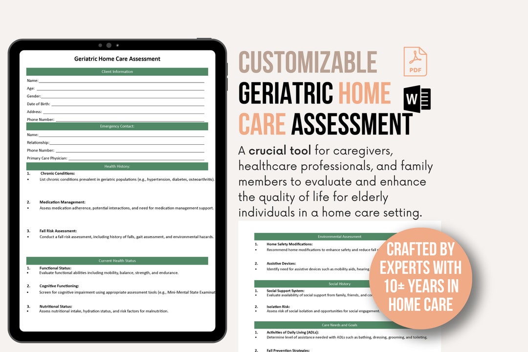 Geriatric Home Care Assessment, Home Care Business Forms, Geriatric ...