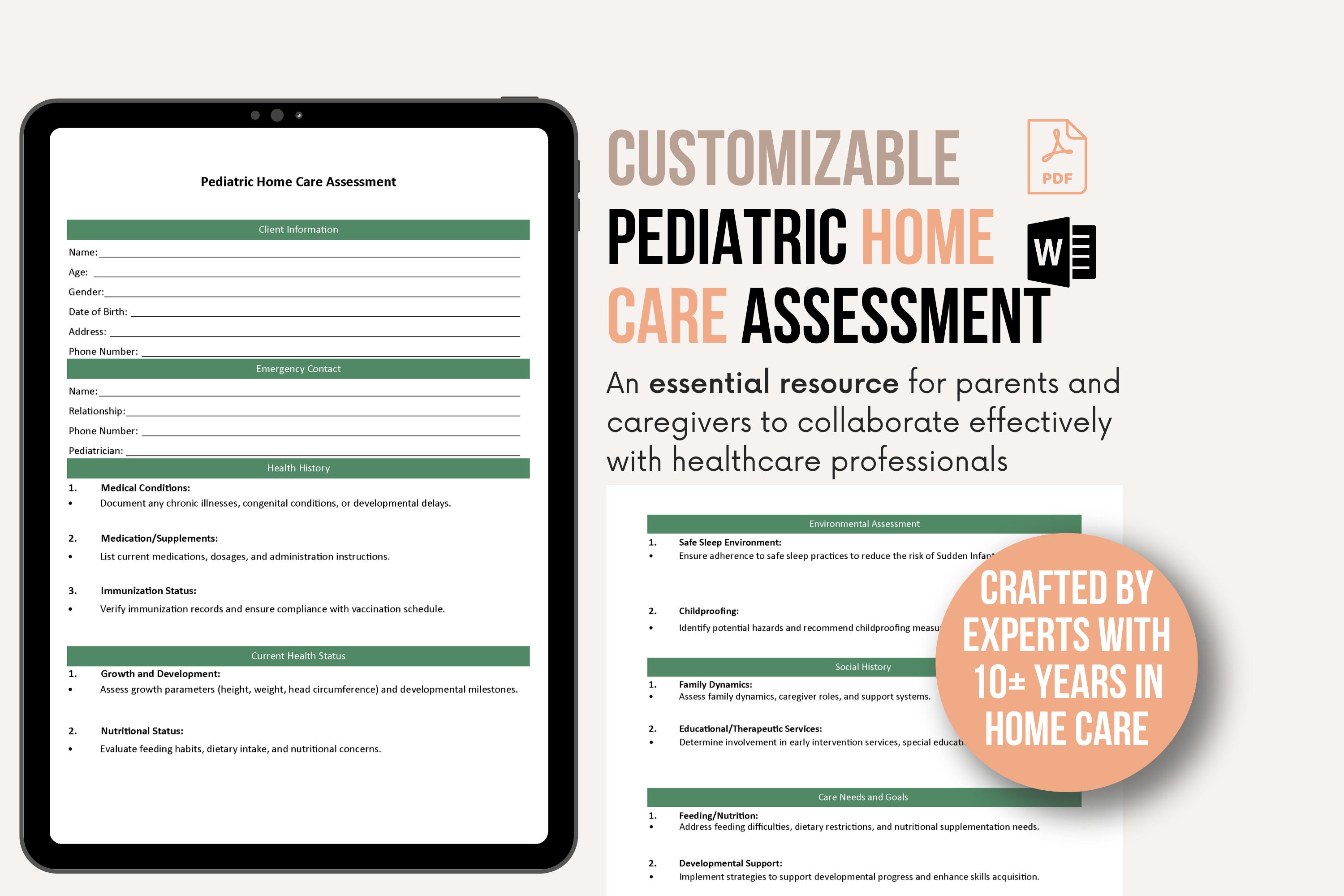 Pediatric Home Care Assessment Form, Pediatric Assessment Template ...