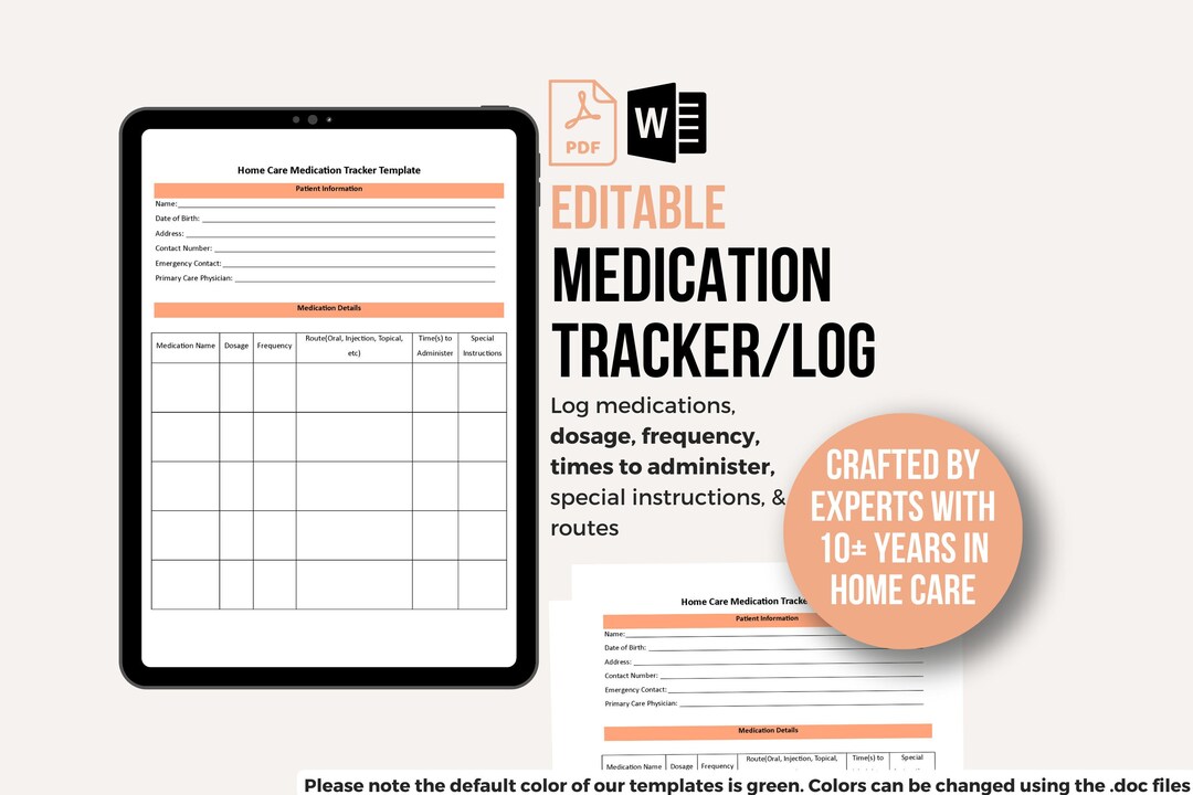 Medication Tracker Printable Editable Template | Medication Log Sheet ...