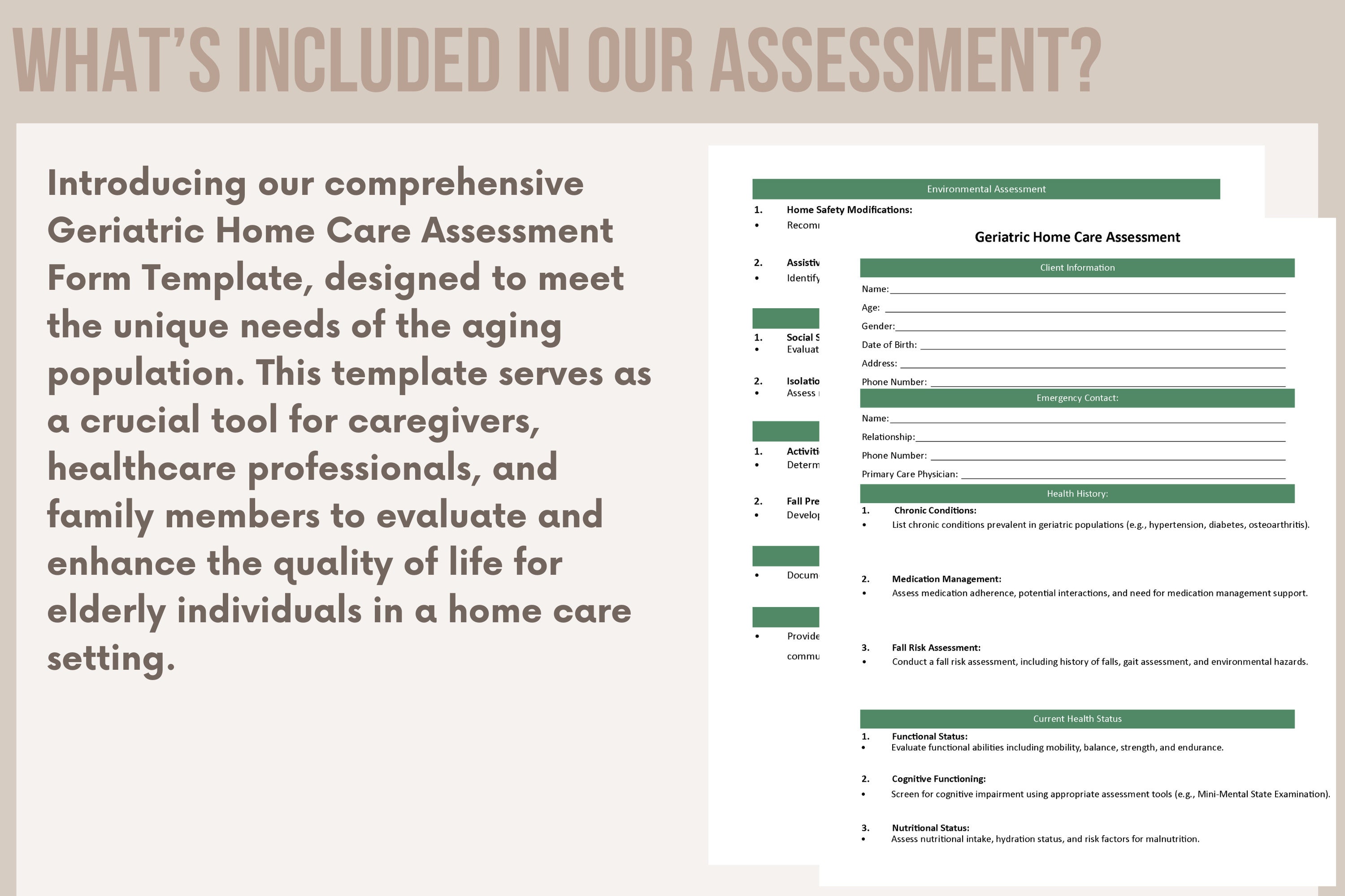 Geriatric Home Care Assessment, Home Care Business Forms, Geriatric ...