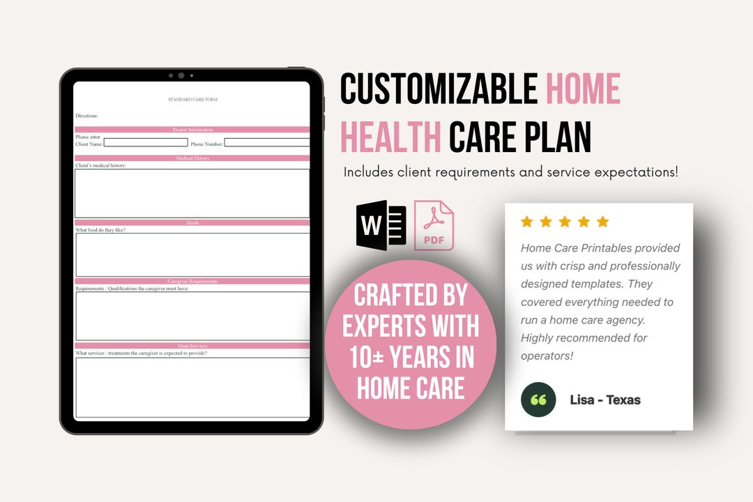 Home Health Care Plan Template, Care Plan Home Care Planner, Care Plan ...