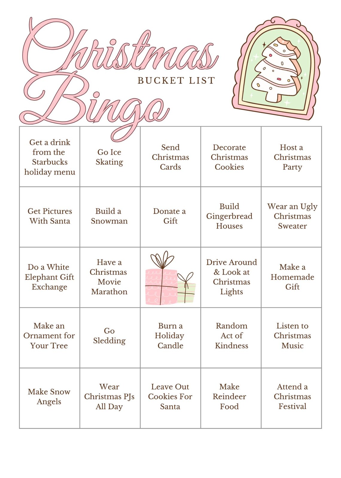 Christmas Bucket List Bingo; Digital Download - Etsy