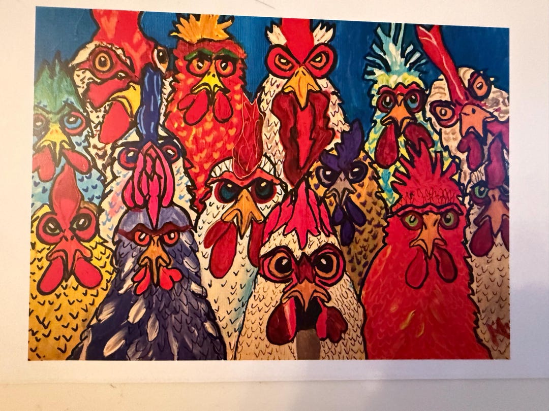 Angry Chickens Art Print 5 X 7 in Black 8 X 10 Mat - Etsy