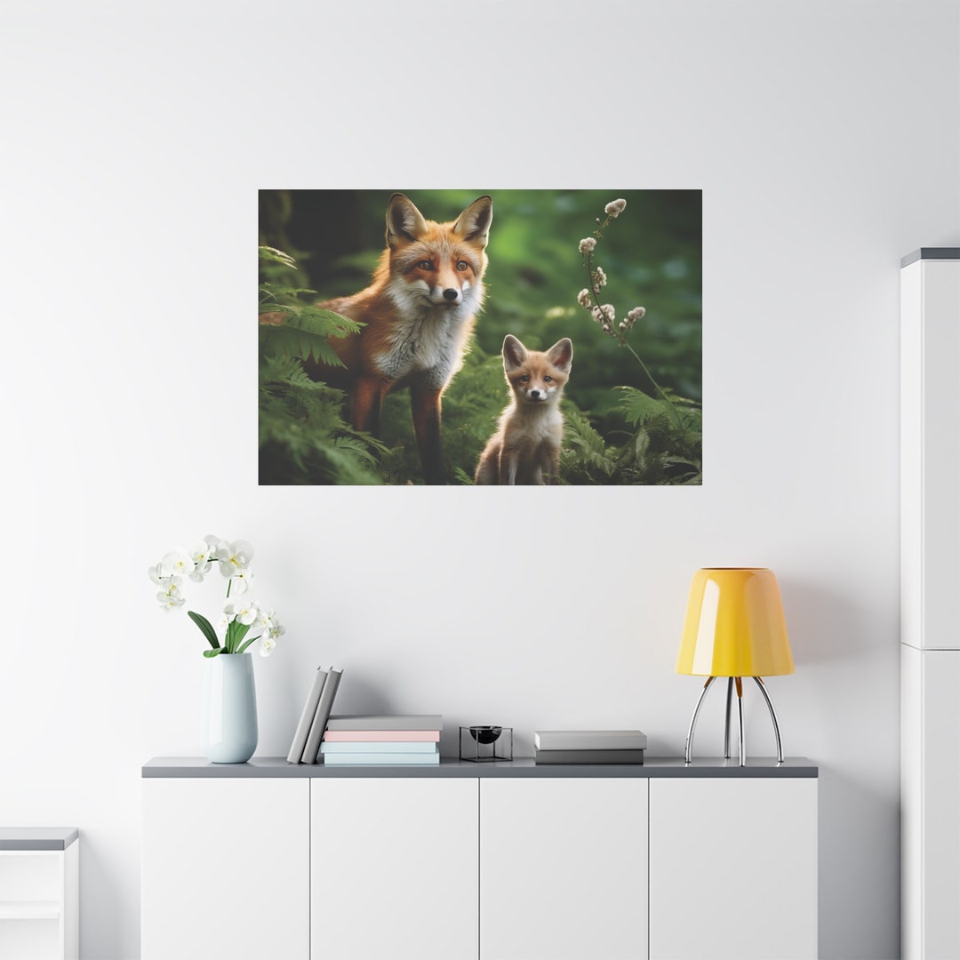 Fox and Cub Fall Canvas Wall Art - Etsy