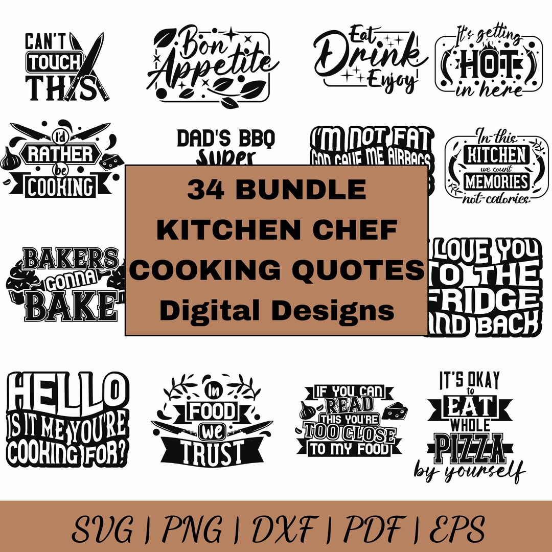 Cutting Board Kitchen Cook SVG Bundle | Funny Kitchen Design Quotes ...