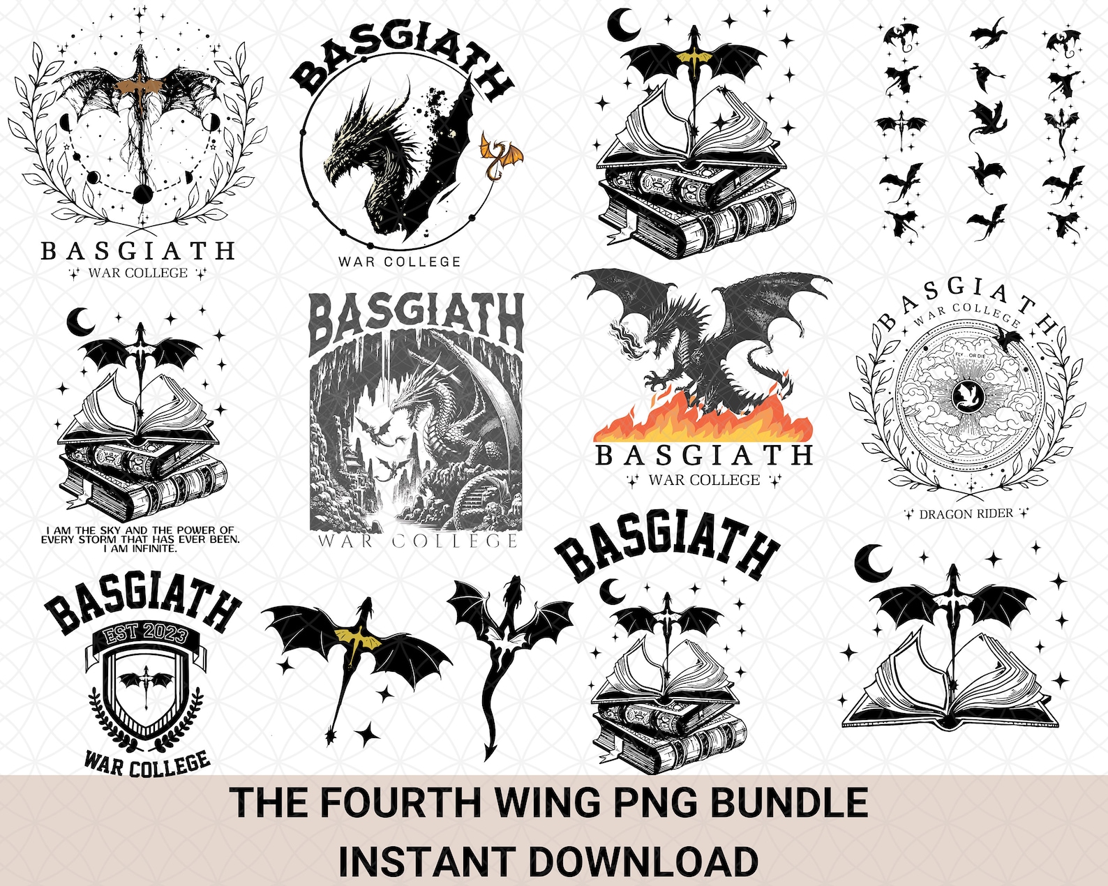 Basgiath War College PNG Bundle Fourth Wing Dragon Digital Spines Png ...