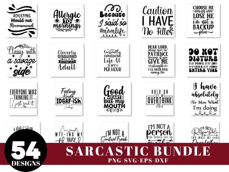 Snarky Sarcastic PNG SVG Bundle, Sarcastic Svg, Sarcasm Bundle Eps ...