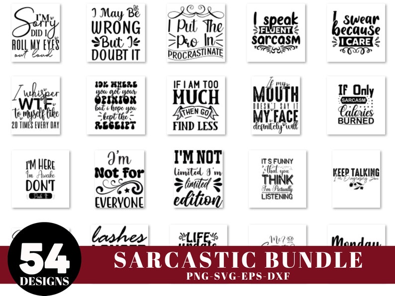 Snarky Sarcastic PNG SVG Bundle, Sarcastic Svg, Sarcasm Bundle Eps ...