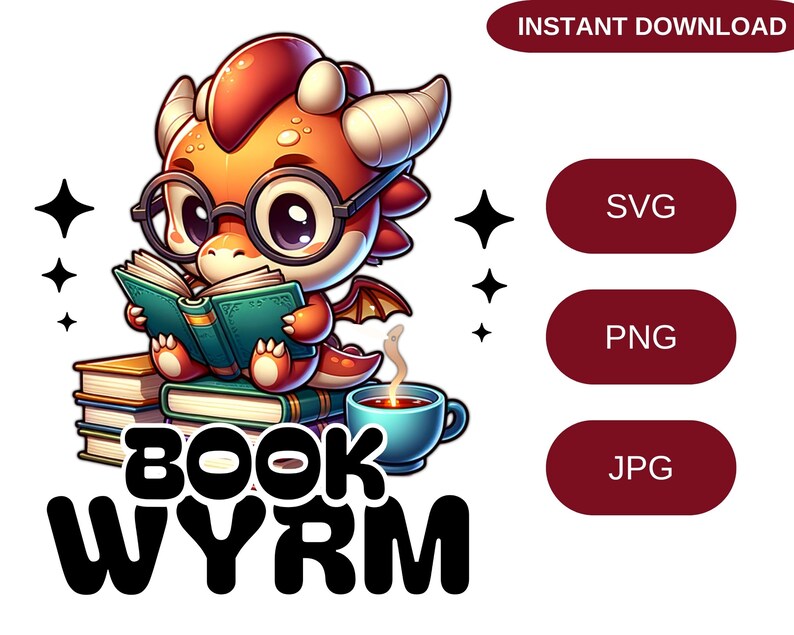 Wyrm Book Dragon Graphic Gift for Book Lover and Bookworm, Fantasy ...
