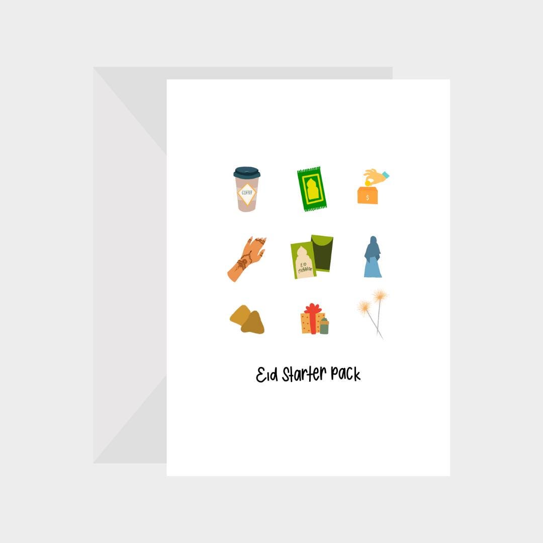 Eid Mubarak Starter Pack Funny 5x7 Islamic Greeting Card - Perfect for ...