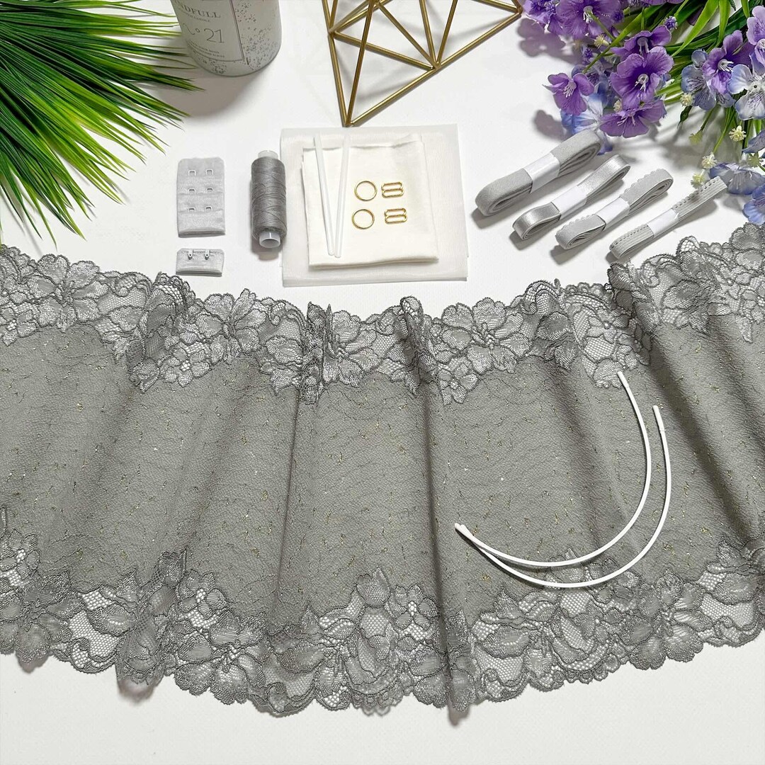 Gray Bra & Panty Sewing Kit 2.5 M LACE! Lingerie Making Set Straps ...