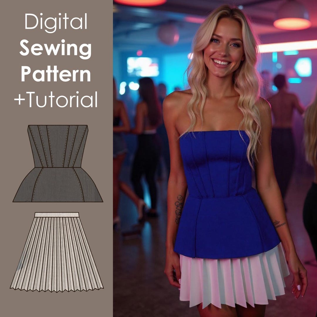 Corset Dress With Peplum and Pleated Skirt, Boned Bodice Sewing Pattern ...