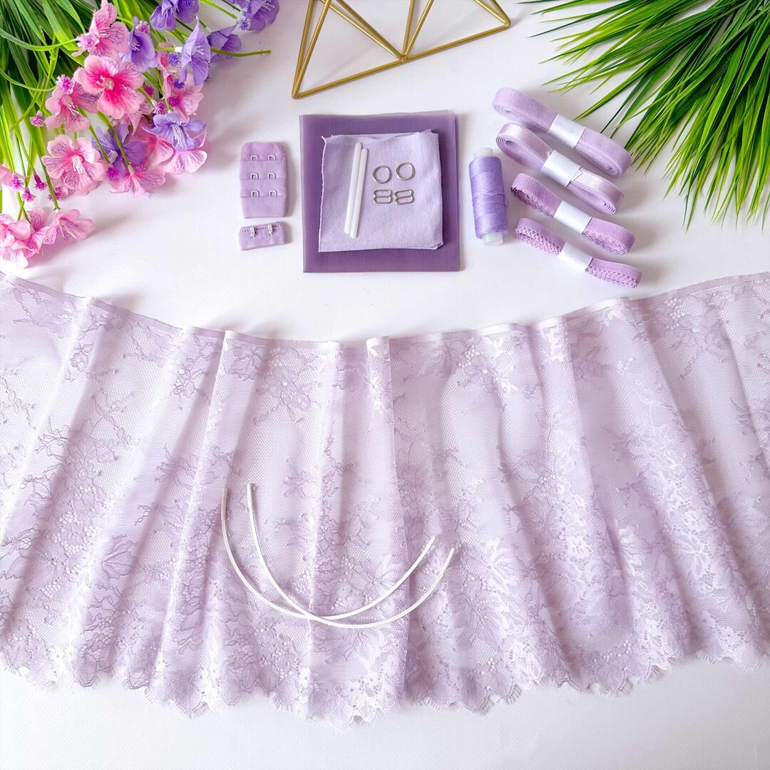 Lavender Bra & Panty Sewing Kit 2.5 M LACE! Lingerie Making Set Straps ...