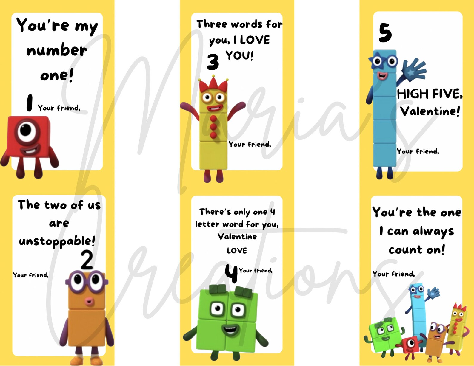 Numberblocks Valentines Printable Cards - Etsy
