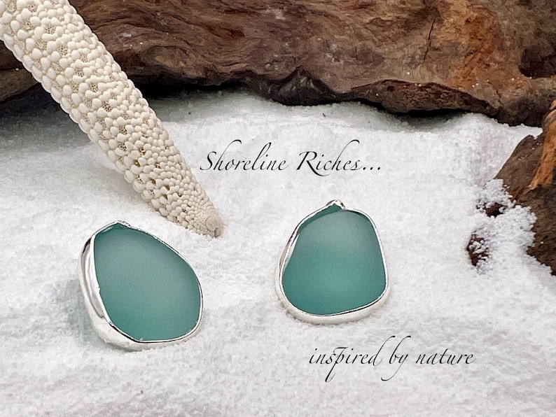 SEA GLASS Stud Earrings ~ Variety of RARE Colours Encased in a Silver ...