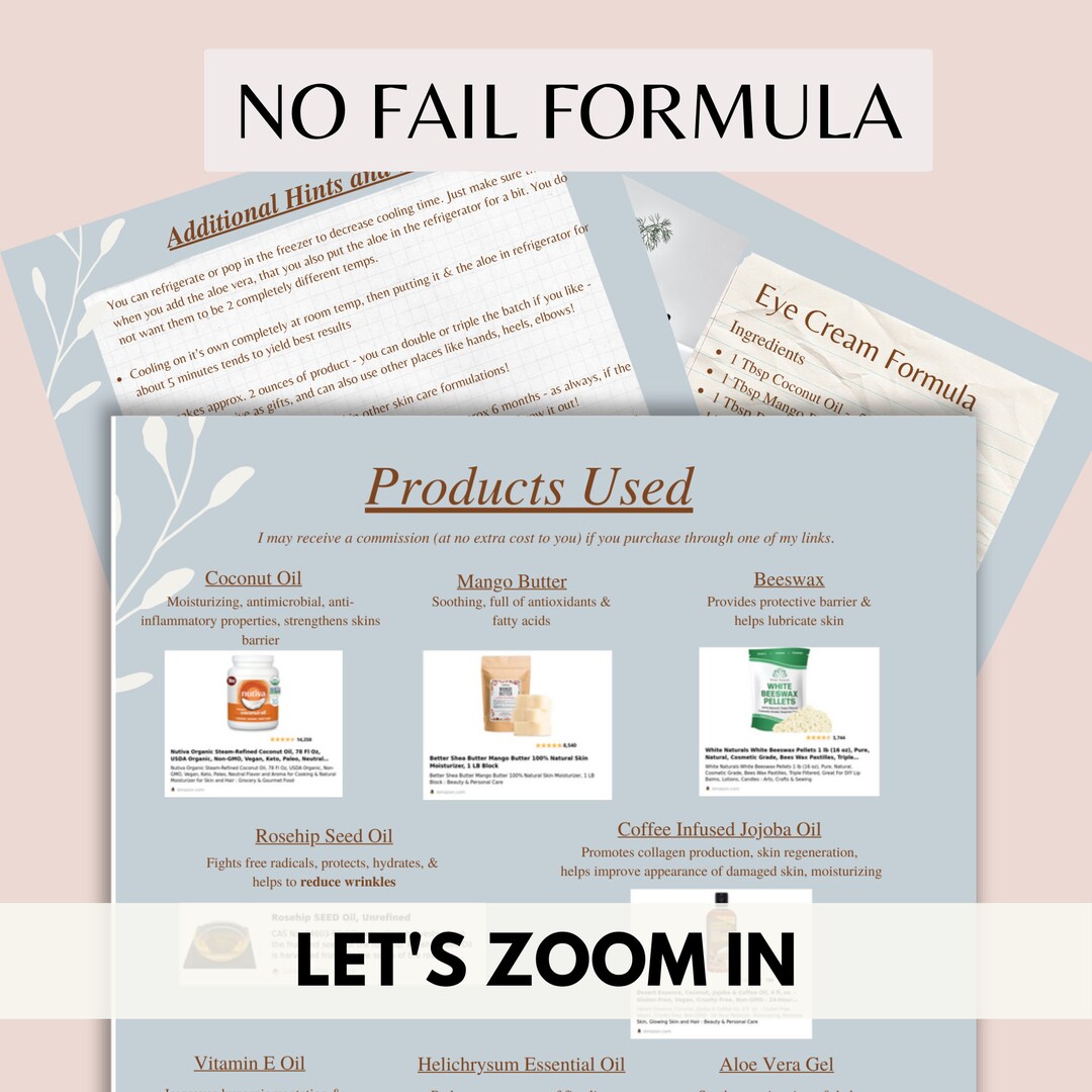 Eye Cream Formula, Skincare Printable, Step by Step Eye Cream Formula ...