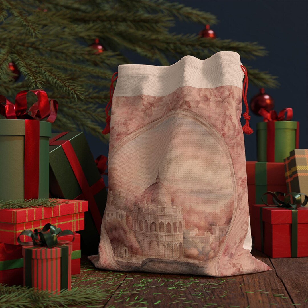 Tuscan Toile Pink Vintage-inspired Gift Bag L Elegant Floral Drawstring ...