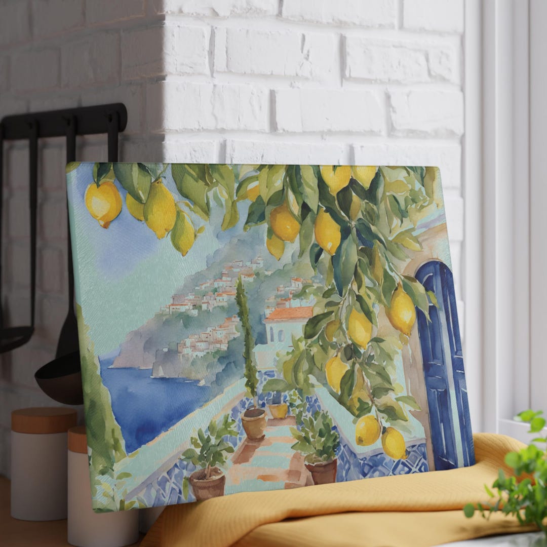 Amalfi Coast Tempered Glass Cutting Board: Italian Lemon Kitchen Decor ...