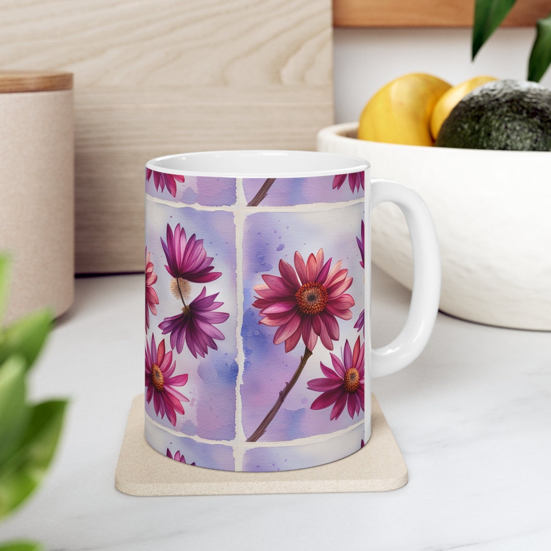 Botanical Garden Coffee Cup Ceramic Tea Mug With Flower Design Unique ...