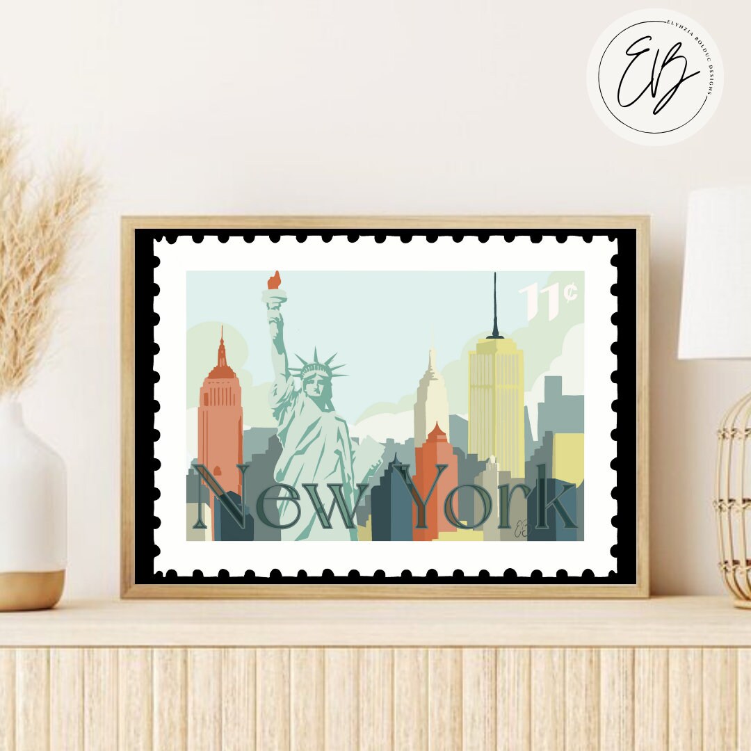New York State Stamp Art | New York Print, Travel Wall Art, Travel Gift ...