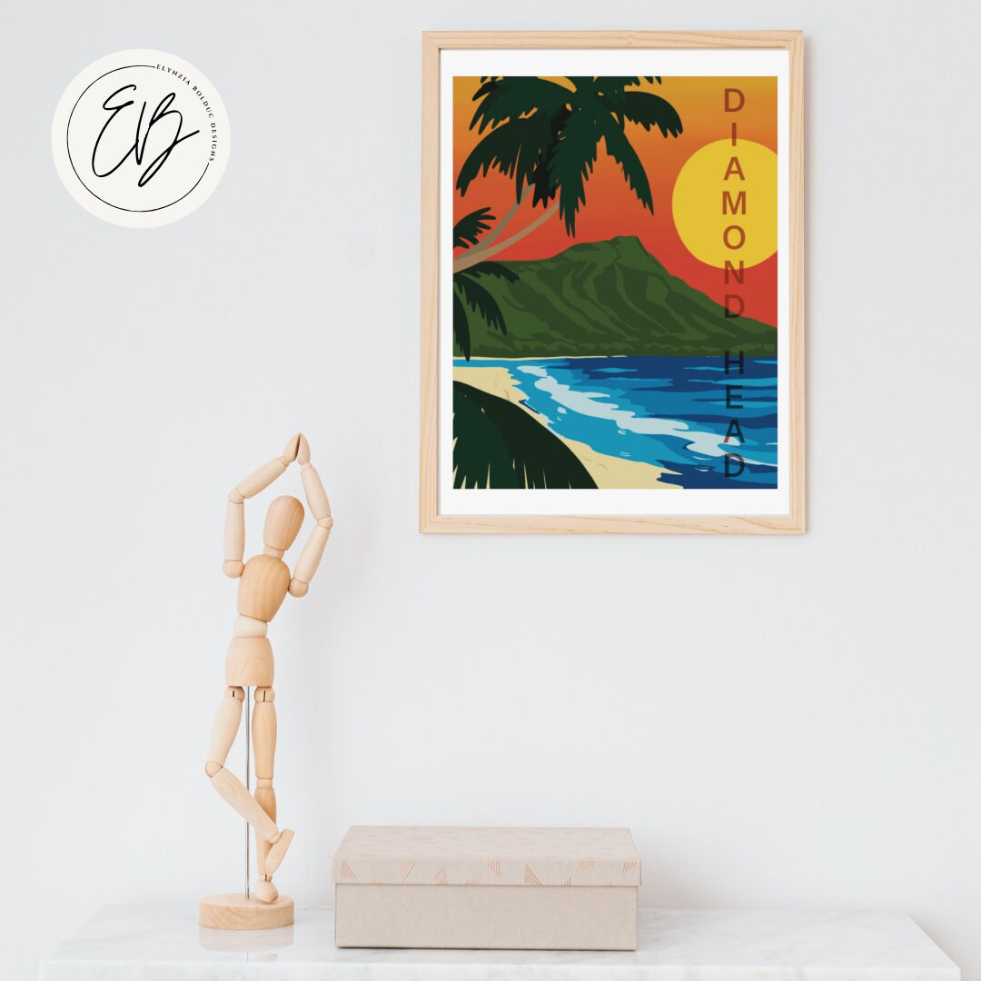 Hawaii Travel Poster | Diamond Head Poster, Travel Wall Art, Travel ...