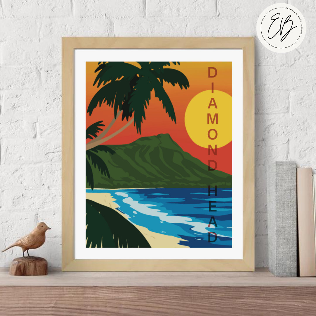 Hawaii Travel Poster | Diamond Head Poster, Travel Wall Art, Travel ...