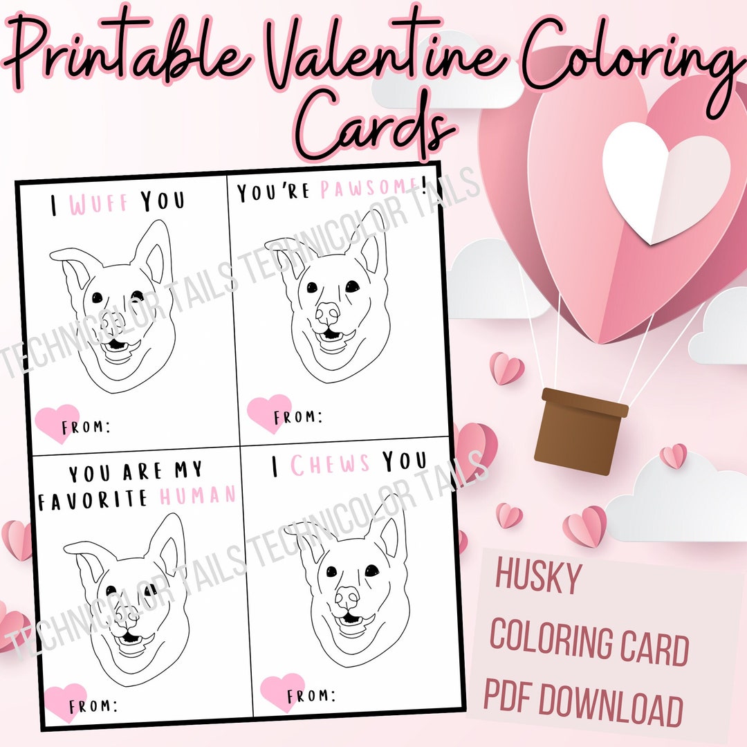 Printable Husky Dog Valentine Cards Digital Download Valentines - Etsy