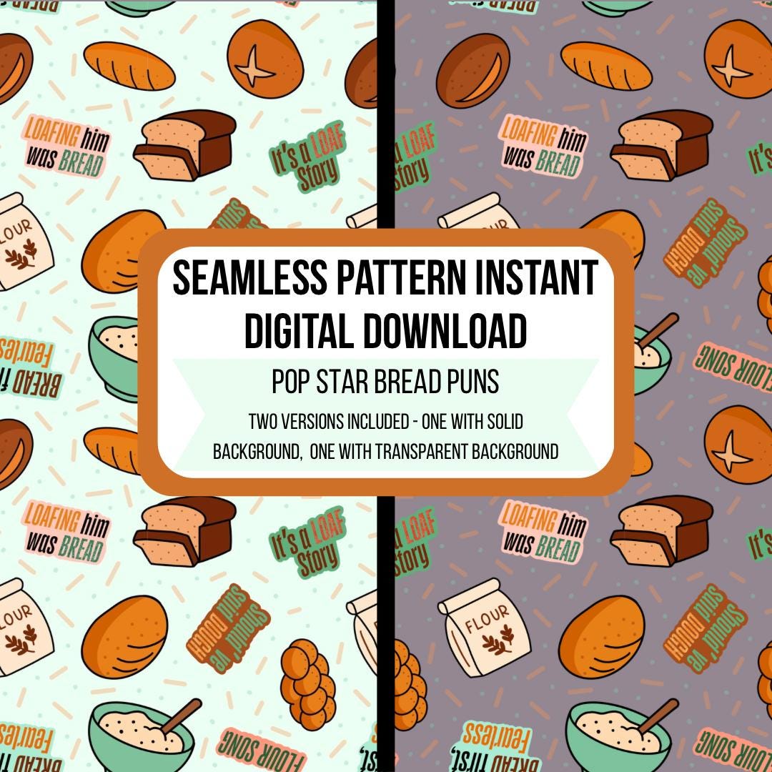 Pop Star Bread Puns Seamless Pattern: Baking & Lyrics Design (digital ...