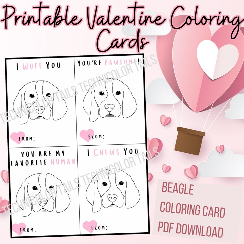 Printable Beagle Dog Valentine Cards Digital Download Valentine - Etsy