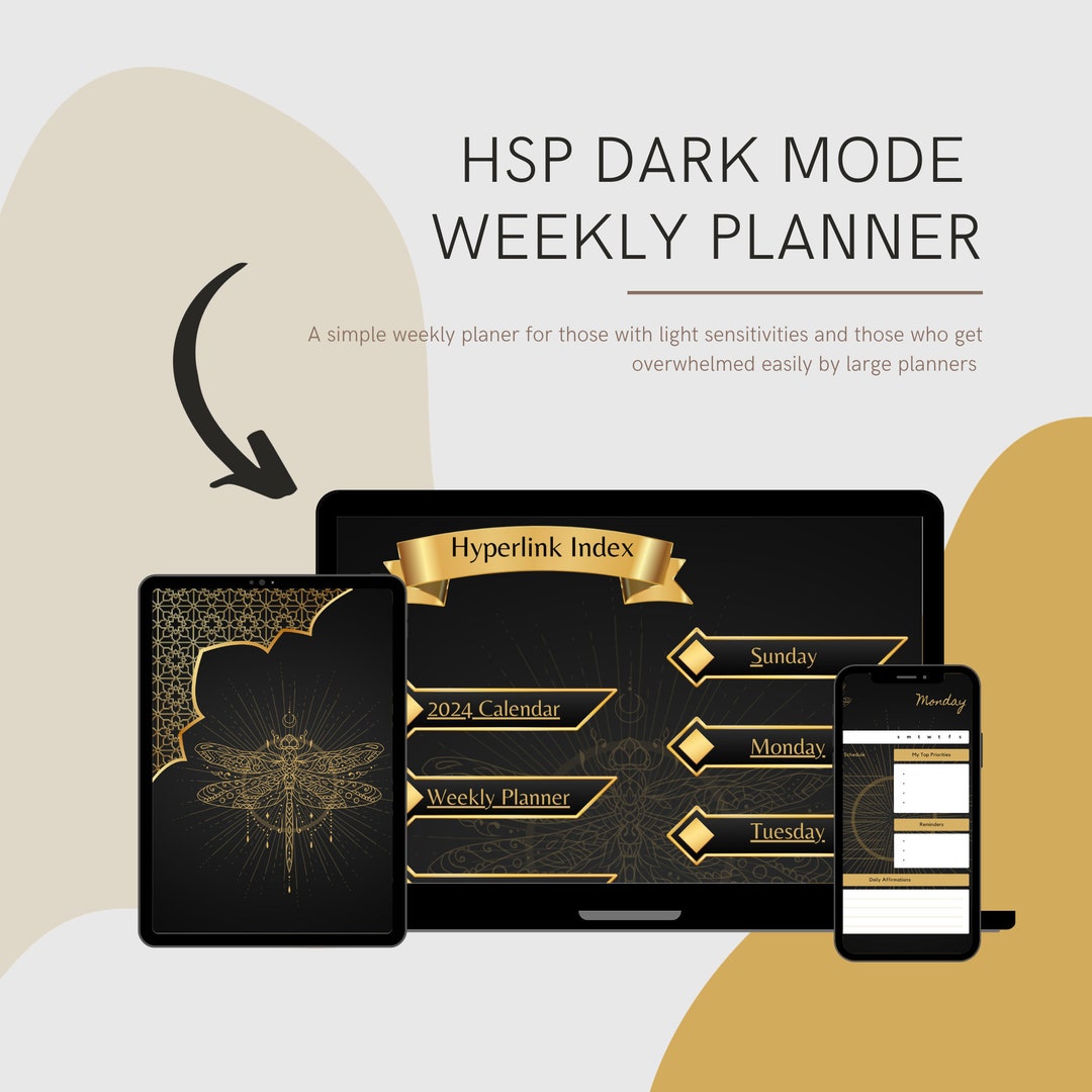 HSP Dark Mode Weekly Planner - With Hyperlinks, Highly Sensitive Person ...