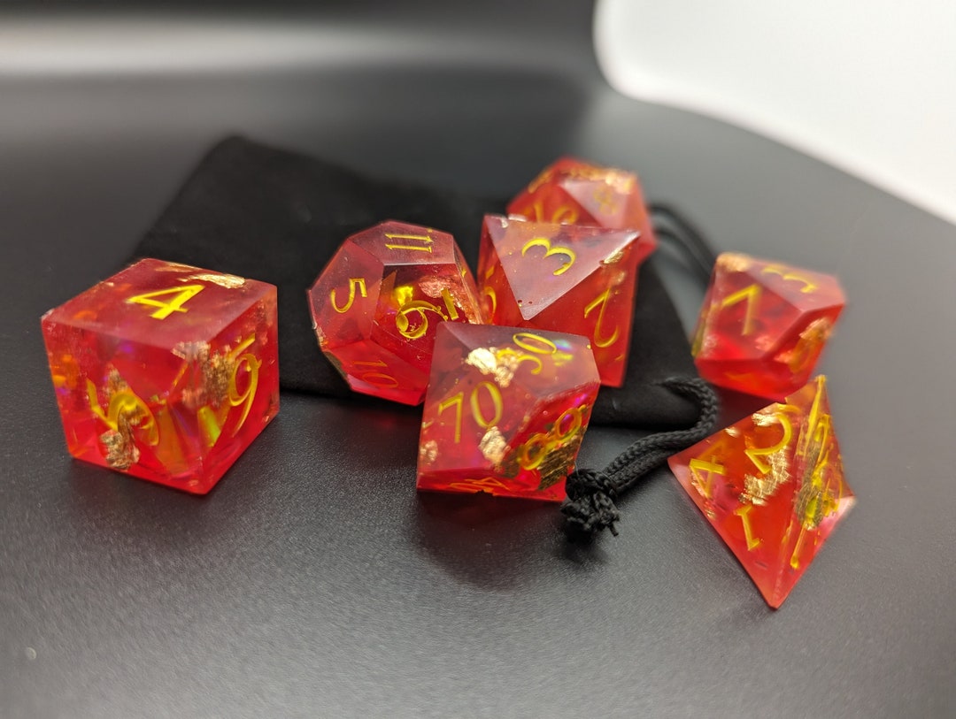 Set of Seven Hand-made Resin Dnd JDR Dice Fireball - Etsy